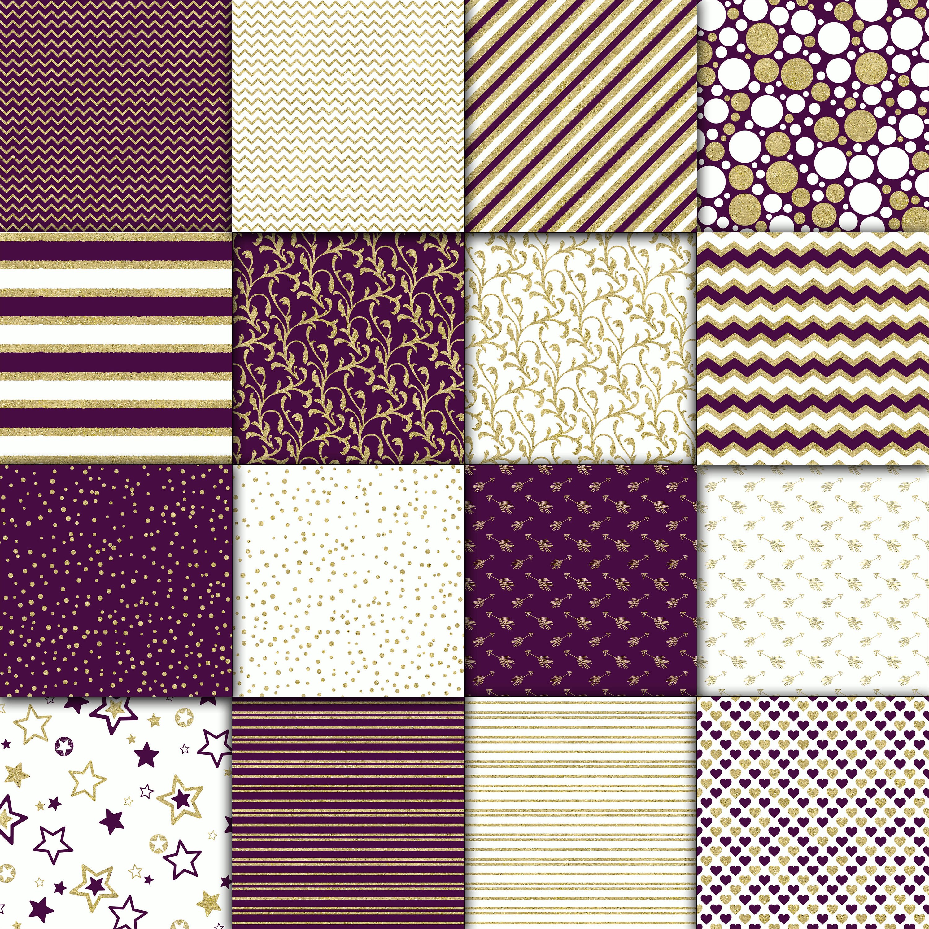 Purple and Gold Digital Paper - Purple and Gold Glitter Textures and ...