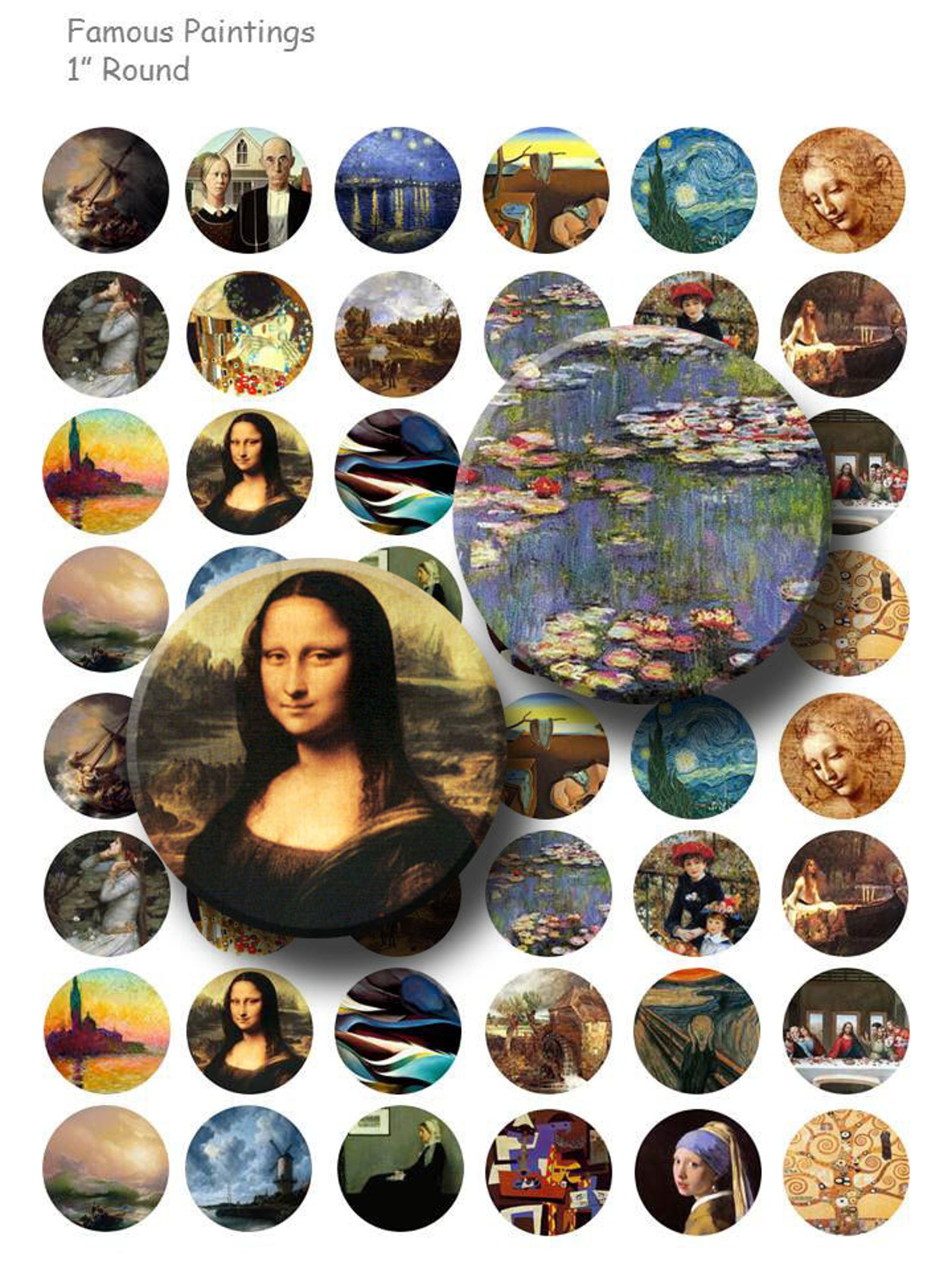 Famous Paintings Digital Collage Sheet 1 Inch Round - Etsy