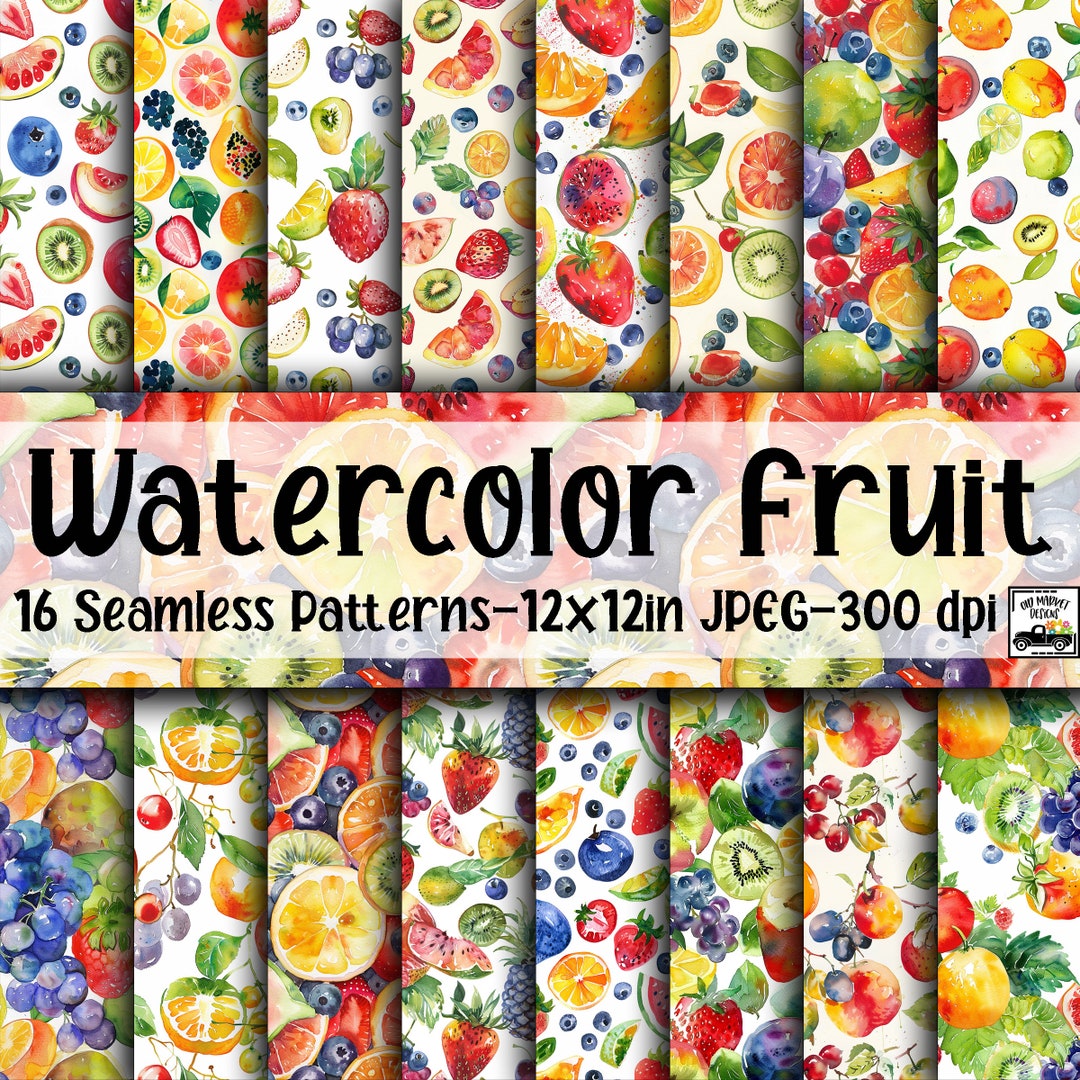 Watercolor Fruit SEAMLESS Patterns - Fruit Digital Paper - 16 Designs ...