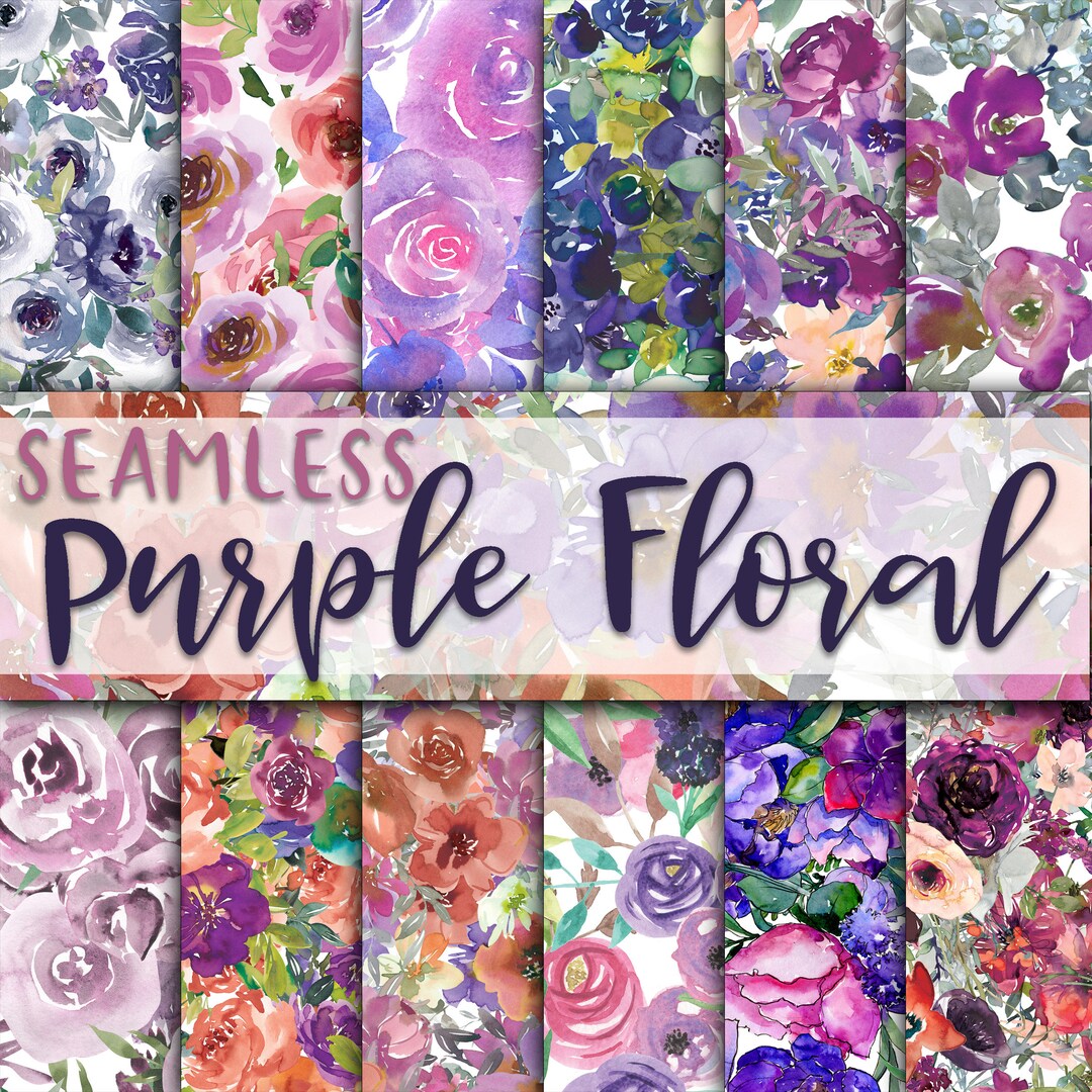Purple Floral Digital Paper - SEAMLESS - Purple Watercolor Flower ...