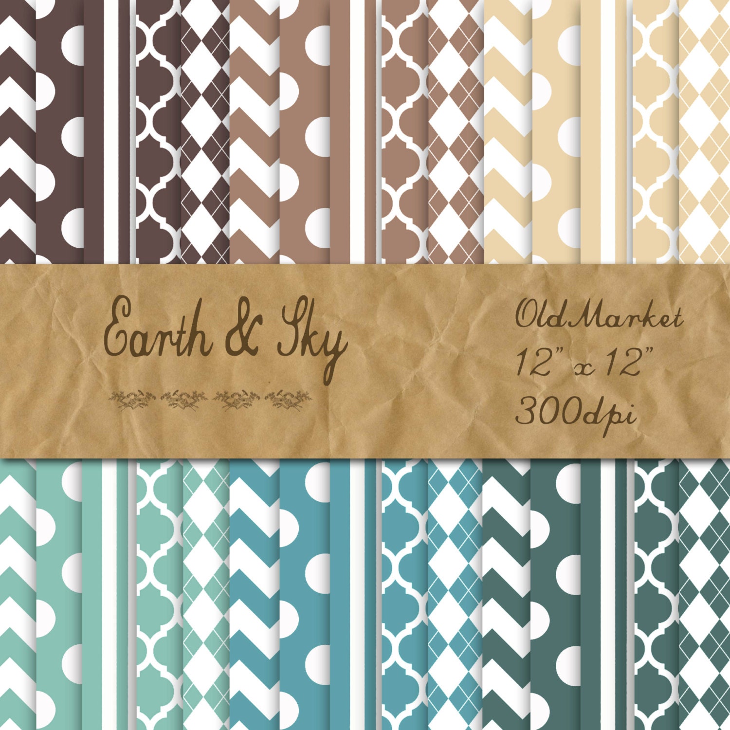 Earth and Sky Digital Paper Blue Brown and White Digital | Etsy