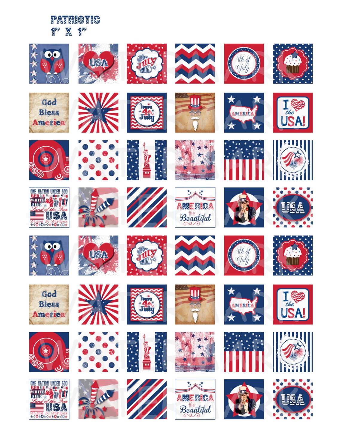 Patriotic - Digital Collage Sheet - 1 Inch (1 X 1) - INSTANT DOWNLOAD ...