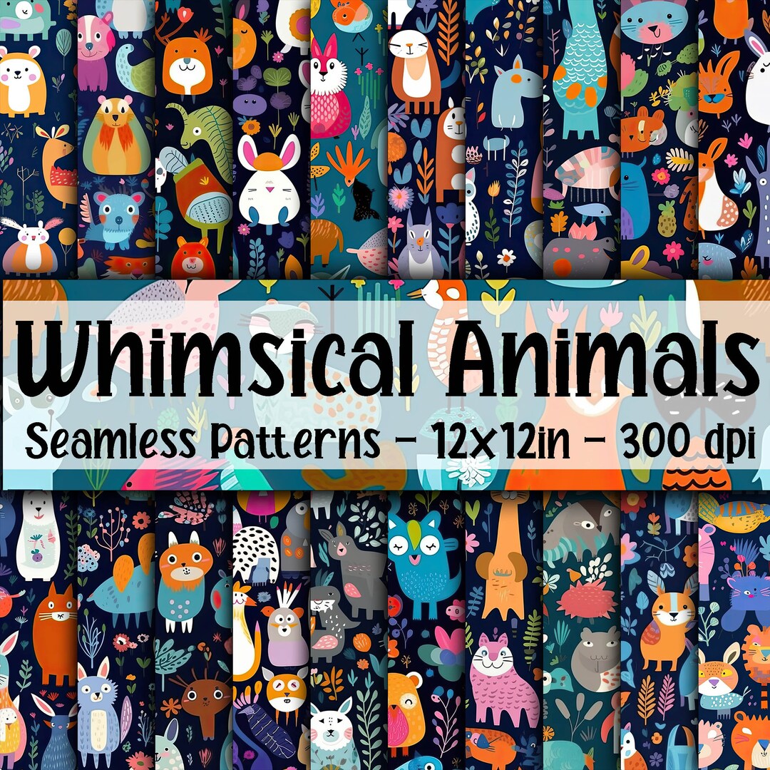 Whimsical Animals SEAMLESS Patterns - Whimsical Animals Digital Paper ...