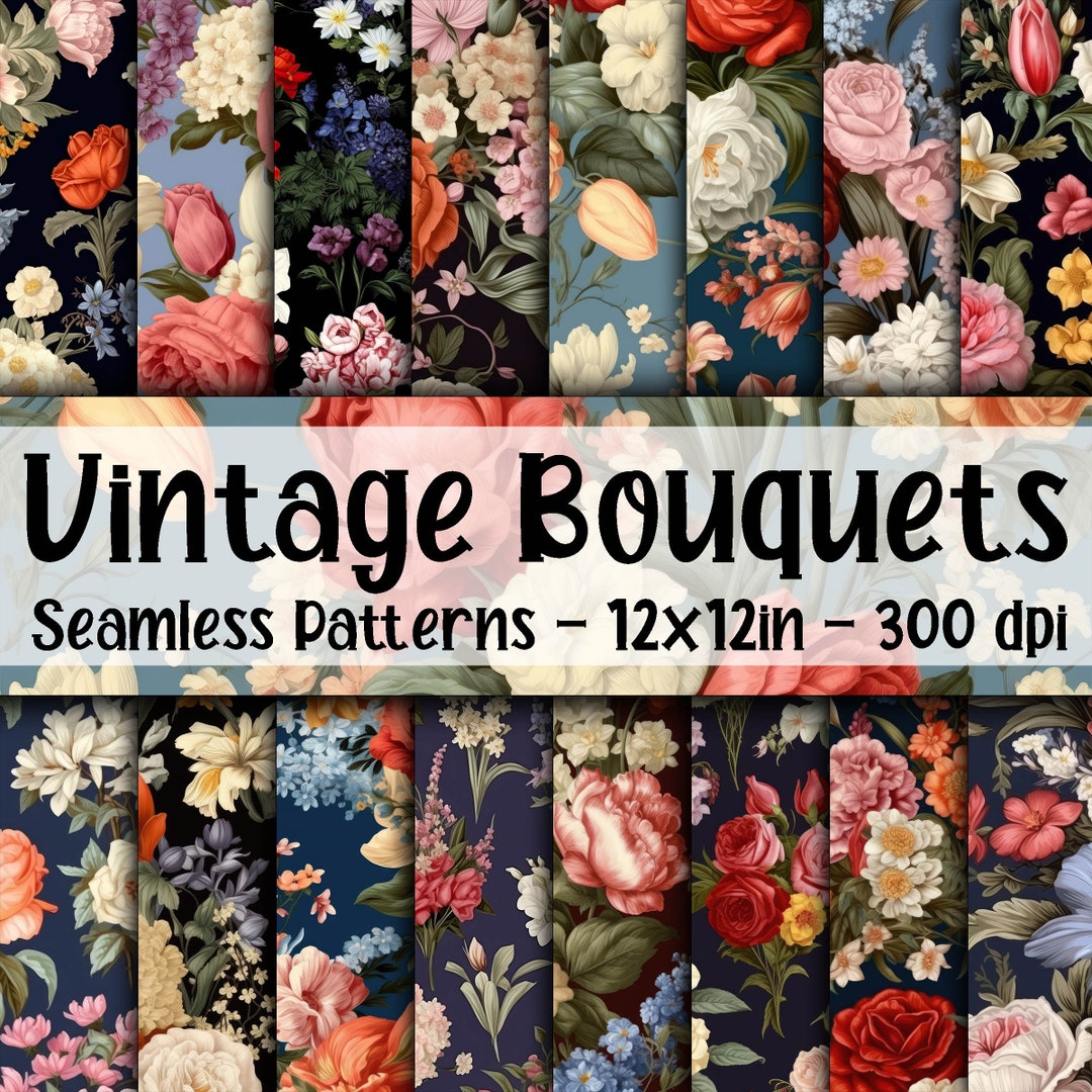 Vintage Bouquets SEAMLESS Patterns - Flower Bouquets Digital Paper - 16 ...