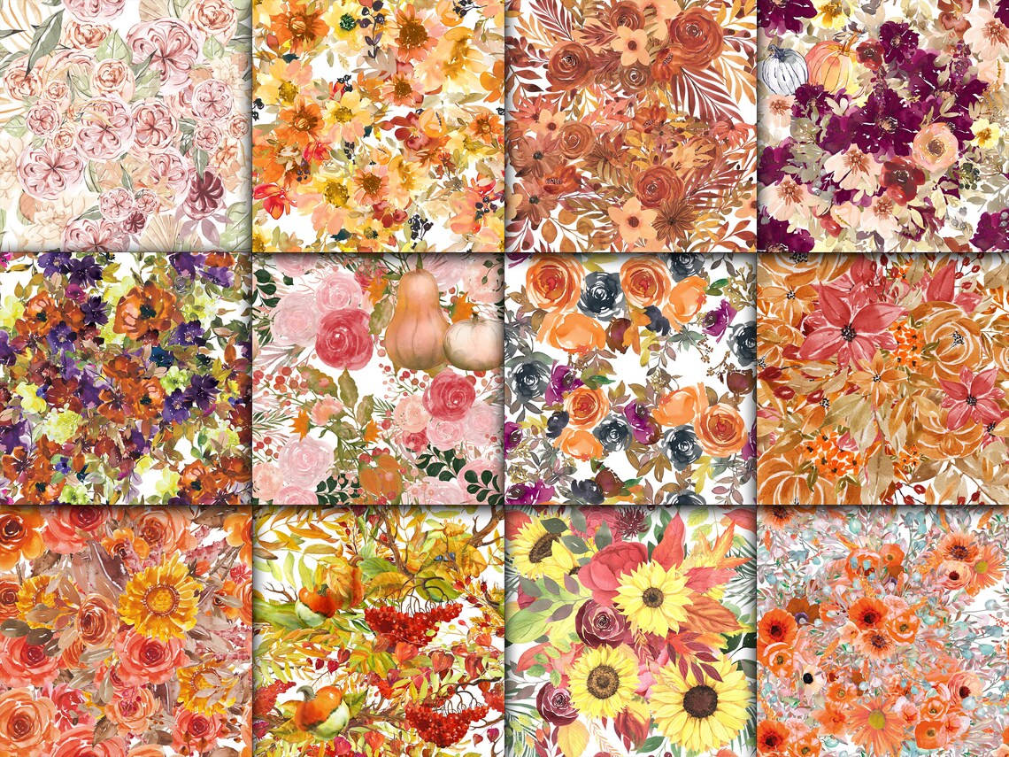 Autumn Floral Digital Paper SEAMLESS Fall Watercolor - Etsy