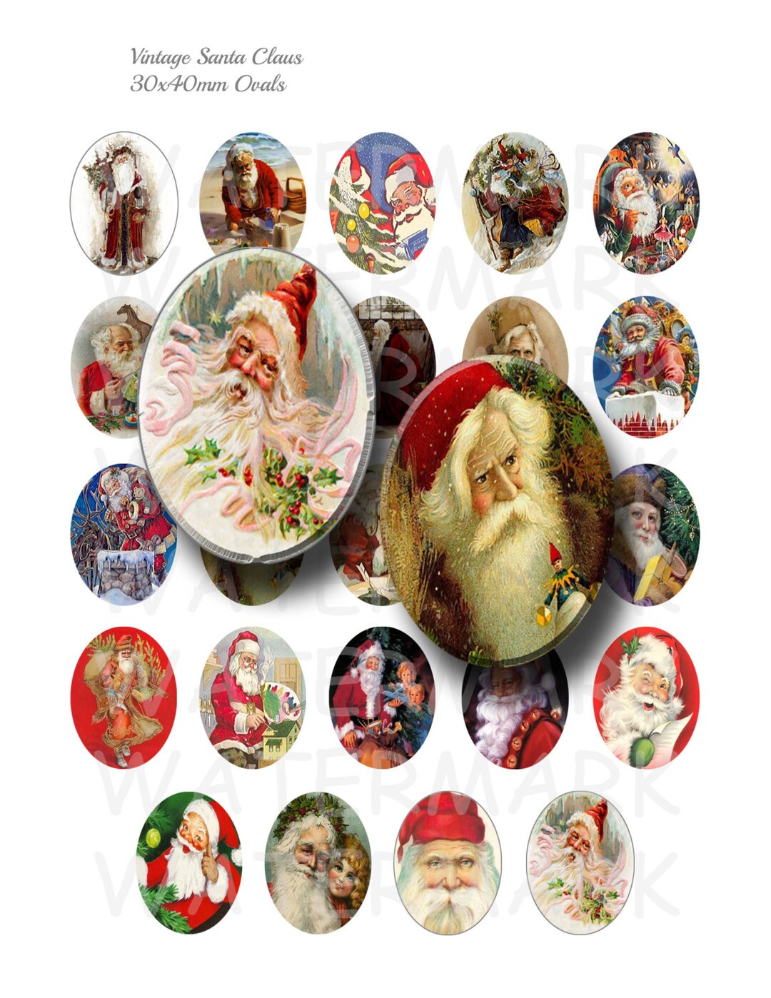 Vintage Santa Claus - Digital Collage Sheet - 30x40mm Ovals - INSTANT ...