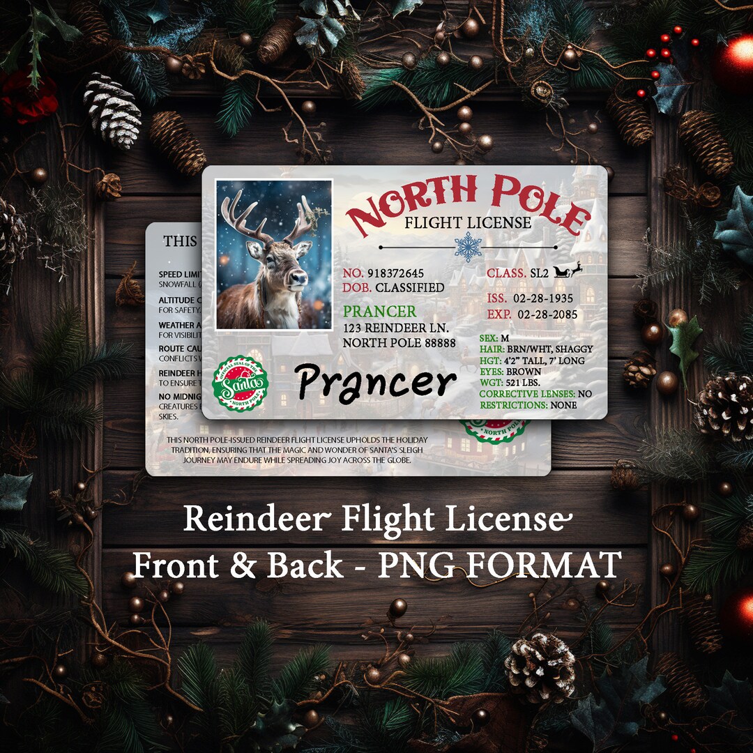 Reindeer Flight License Sublimation Design - Reindeer Drivers License ...