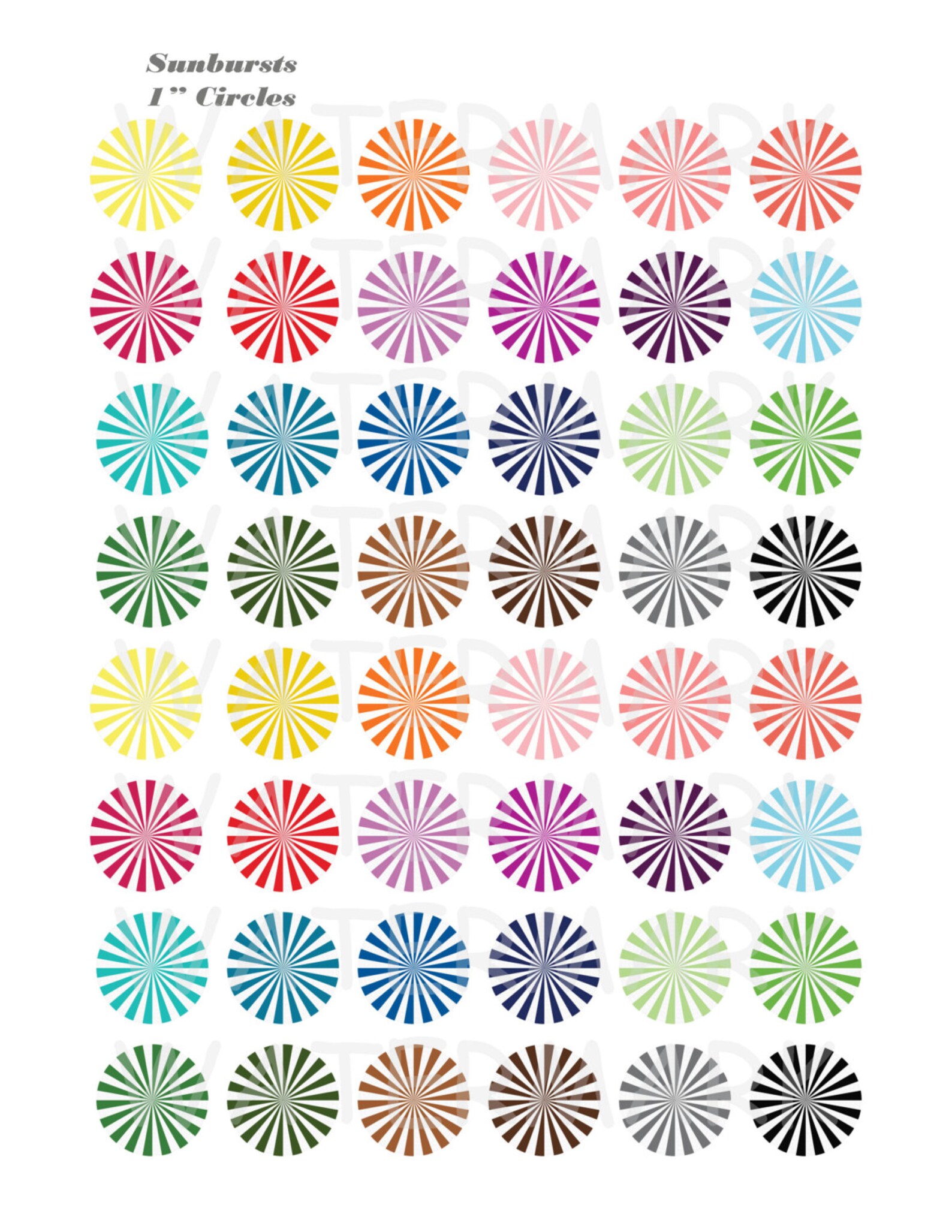 Sunburst Colors Digital Collage Sheet 1 Inch Round Circles - Etsy