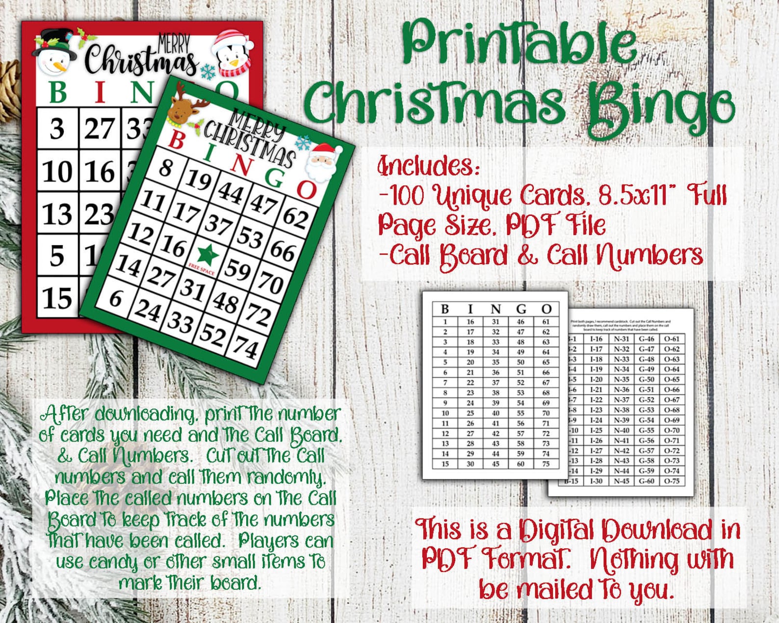 Christmas Bingo Printable PDF 100 Different Cards FULL - Etsy