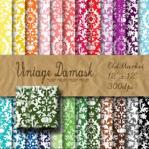 Vintage Damask Digital Paper - Colorful Damask Backgrounds - 24 Colors ...