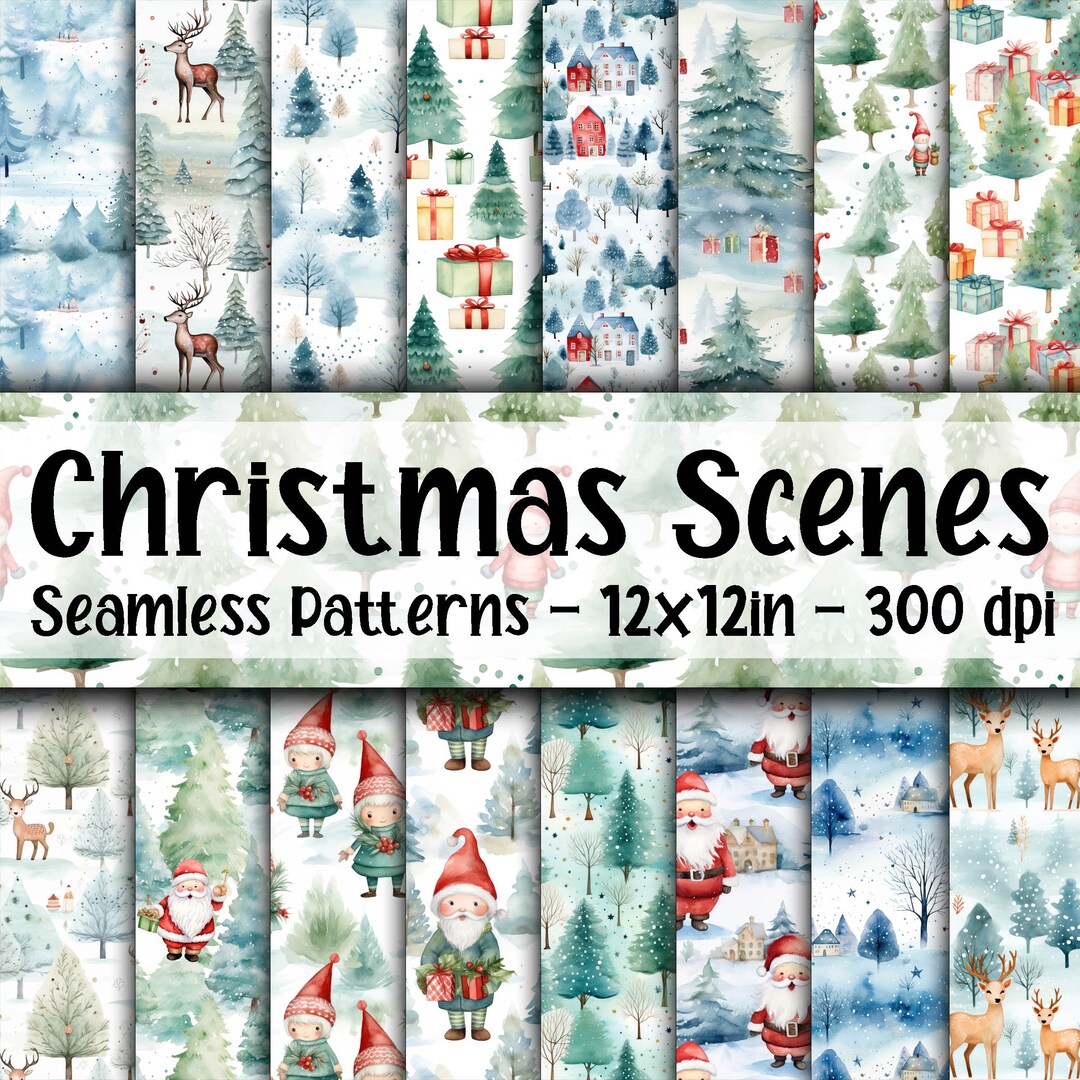 Watercolor Christmas Scenes SEAMLESS Patterns - Christmas Digital Paper ...