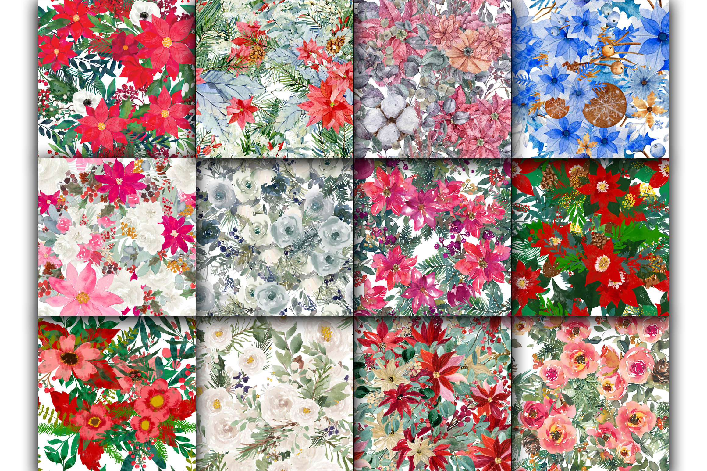 Christmas Floral Digital Paper SEAMLESS Christmas - Etsy