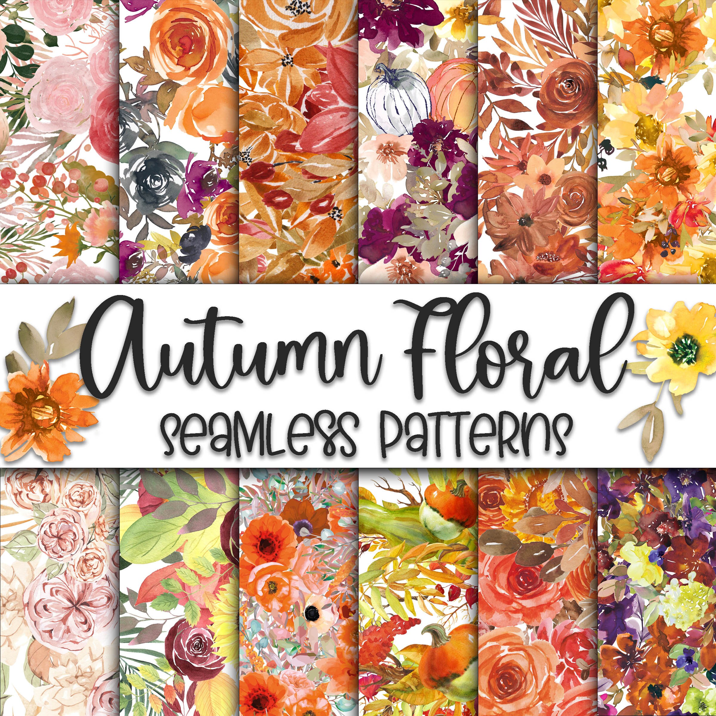 Autumn Floral Digital Paper SEAMLESS Fall Watercolor - Etsy