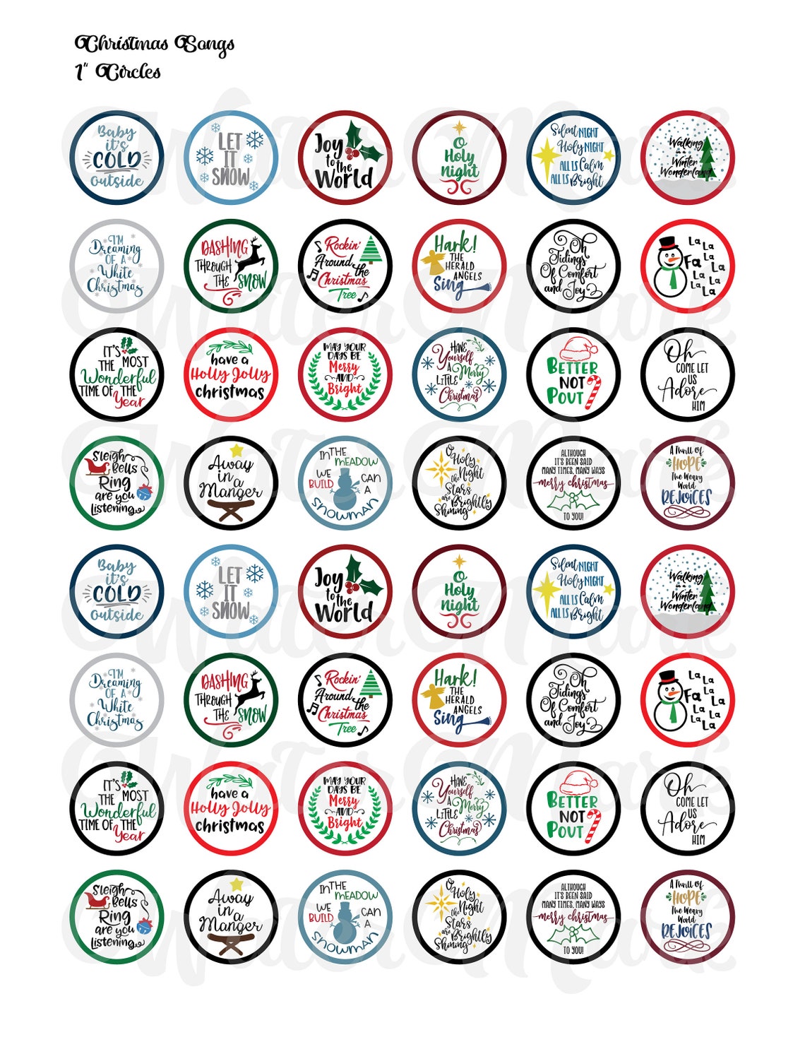 Christmas Songs - Digital Collage Sheet - 1 Inch Round Circles ...