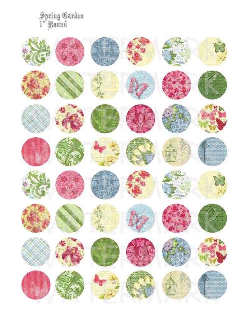Spring Garden - Digital Collage Sheet - 1 Inch Round Circles - INSTANT ...