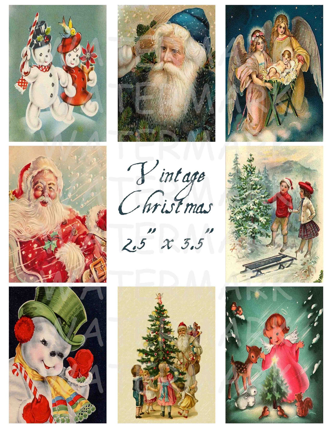 Vintage Christmas Digital Collage Sheet Christmas Mini Cards | Etsy