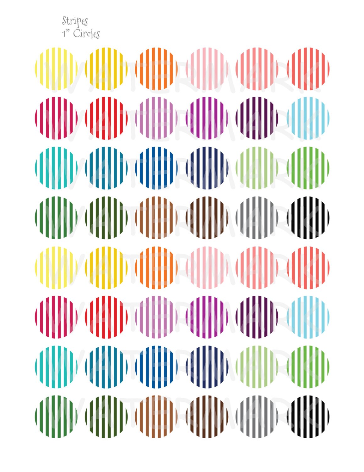 Striped Colors Digital Collage Sheet 1 Inch Round Circles - Etsy
