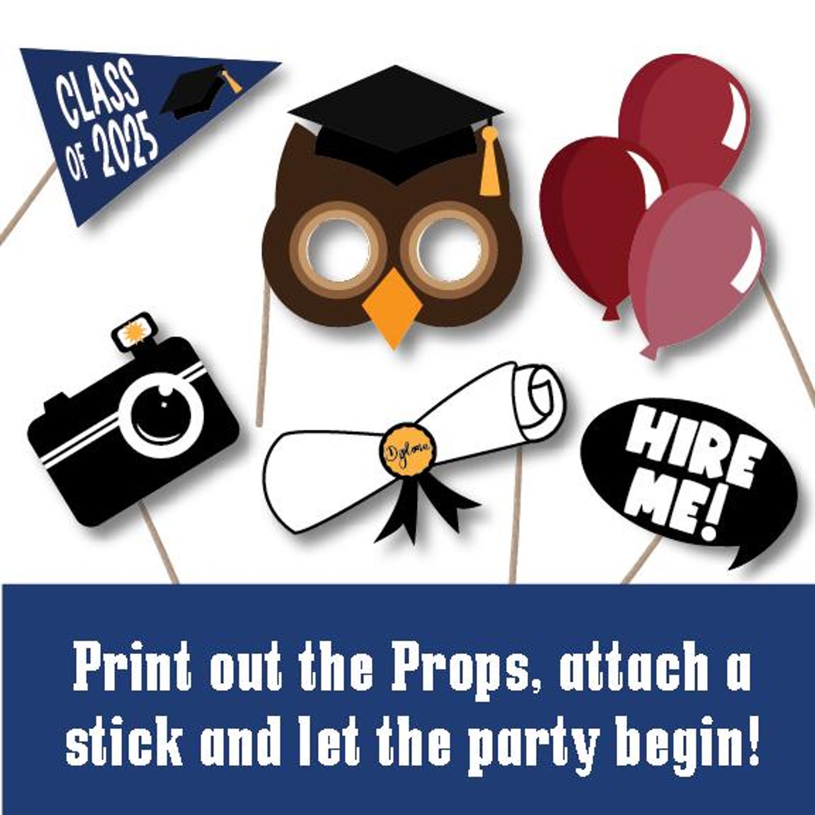Graduation Photo Booth Props and Decorations - Printable 2025 Props and ...