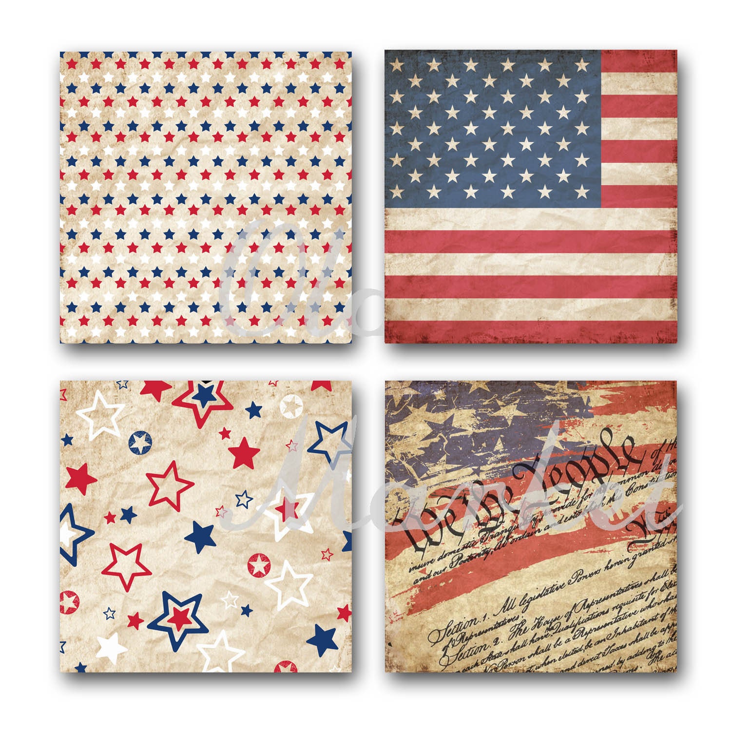 Patriotic Digital Paper - 4th of July Paper Backgrounds - 16 Scrapbook ...