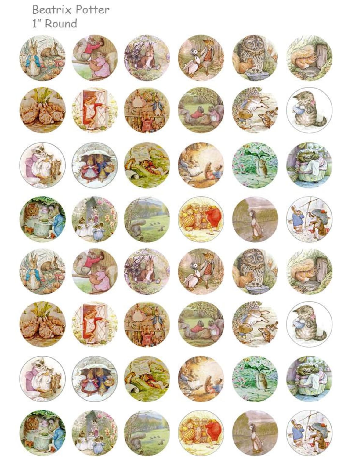 Beatrix Potter Illustrations Digital Collage Sheet 1 Inch - Etsy