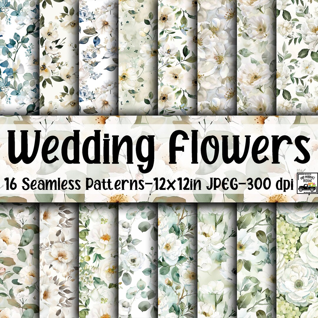 Wedding Flowers SEAMLESS Patterns - Floral Wedding Digital Paper - 16 ...