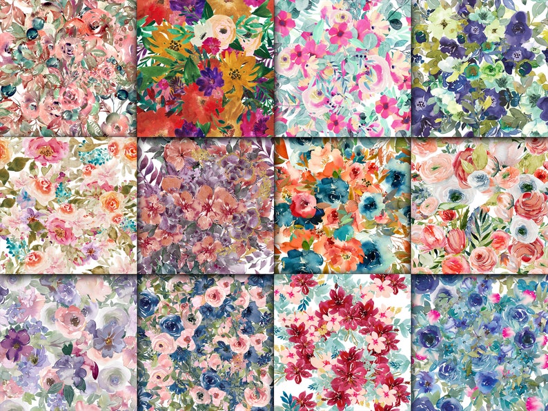 Floral Medley Digital Paper SEAMLESS Watercolor Flower - Etsy