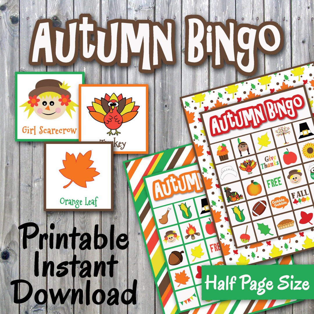 Autumn Bingo Printable PDF - Thanksgiving Bingo - 30 Different Cards ...