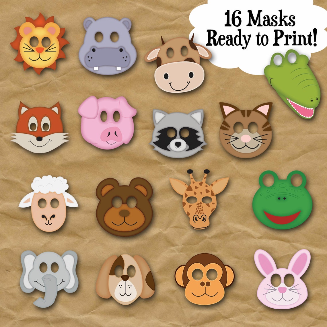 Animal Face Masks Photo Booth Props Printable Masks 16 - Etsy