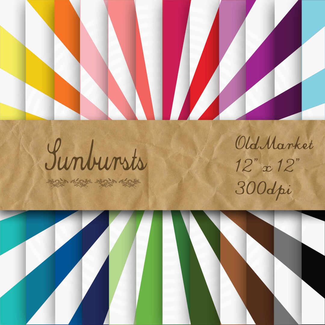 Sunbursts Digital Paper - Sunburst Backgrounds - Sunburst Designs - 24 ...