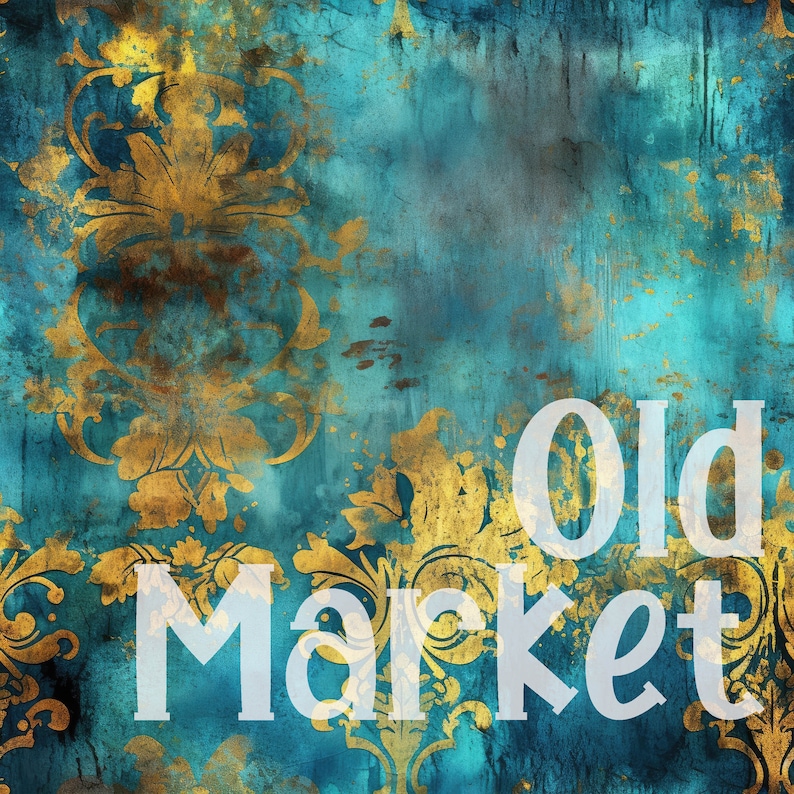 Blue and Gold Grunge SEAMLESS Patterns - Blue and Gold Damask Digital ...
