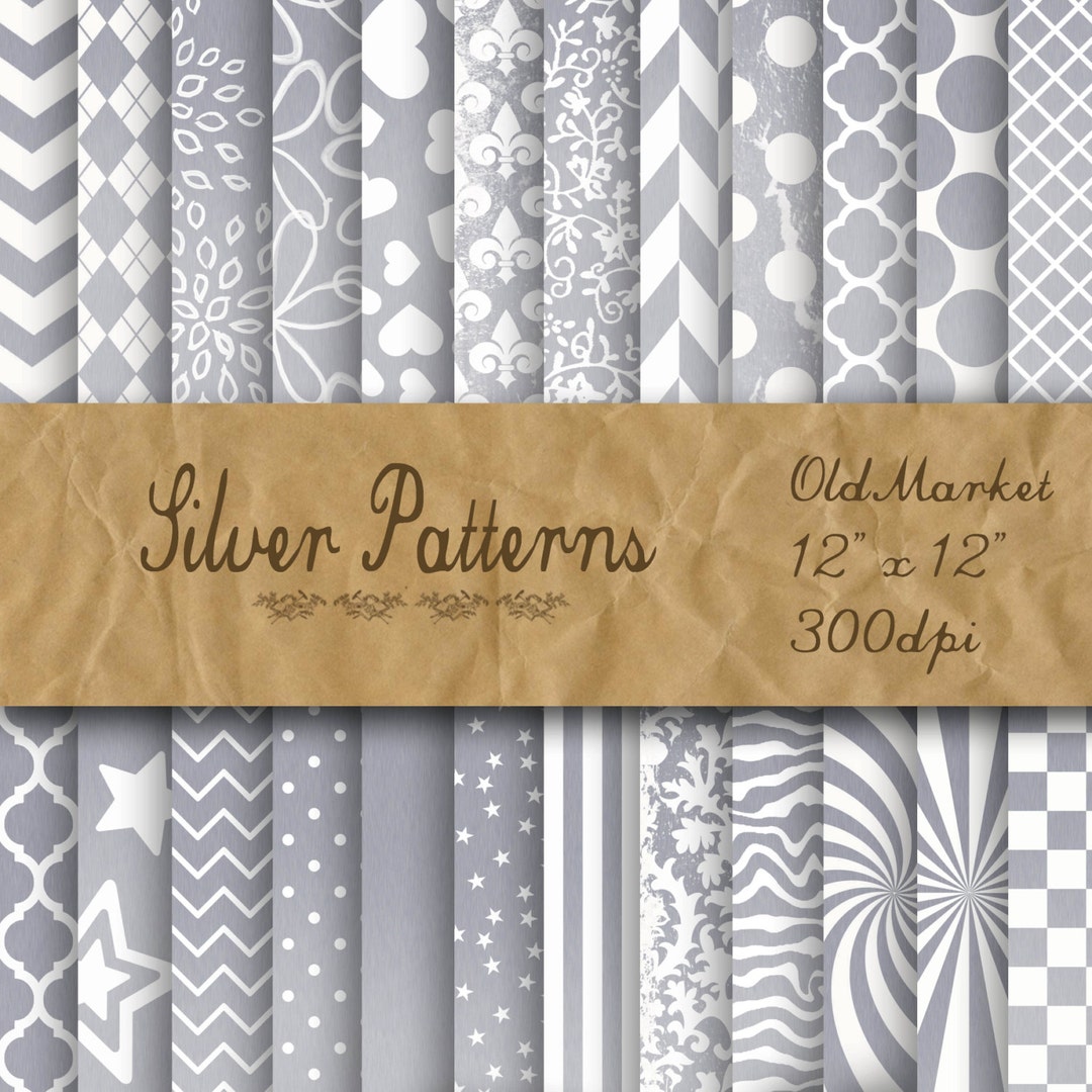 Silver Digital Paper Patterns - Digital Paper Pack - 24 Papers - 12in X ...