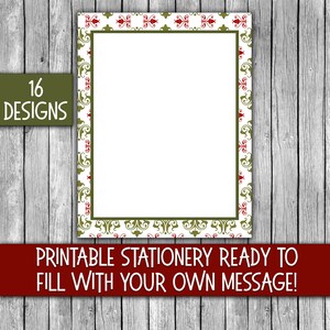Printable Christmas Stationery - Red and Green Christmas Damask Letter ...