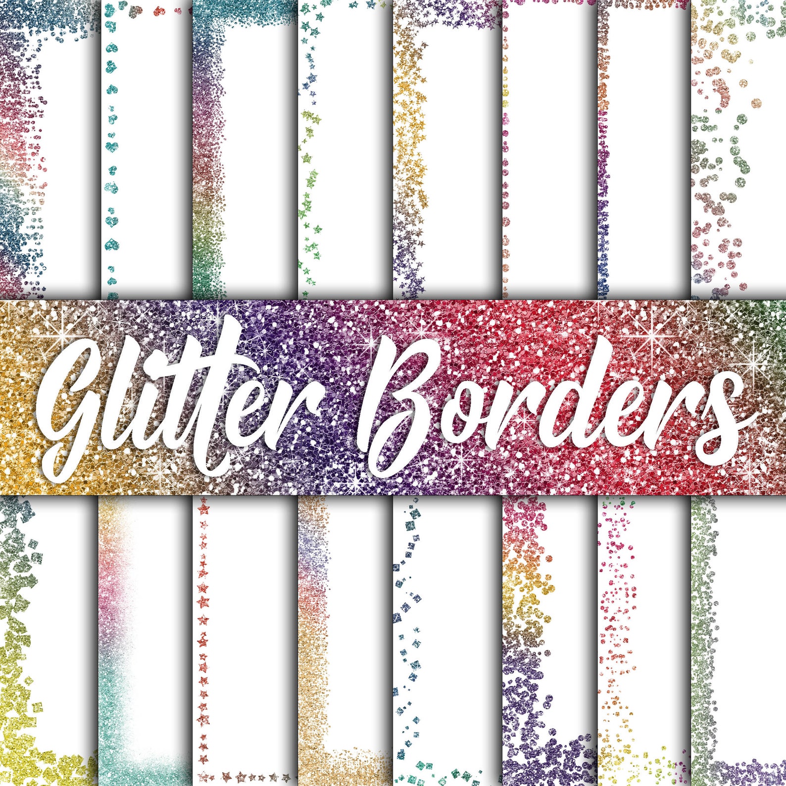 Rainbow Glitter Borders Digital Paper Glitter Textures | Etsy