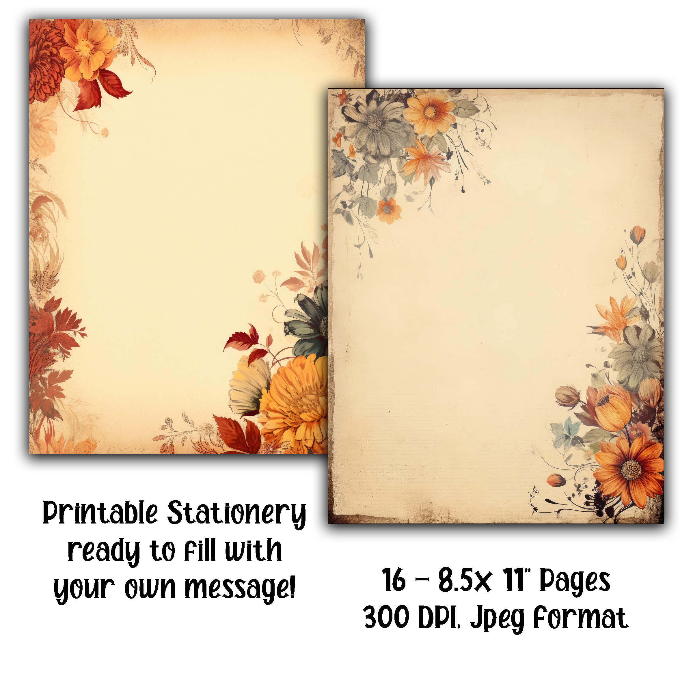 Printable Autumn Flowers Stationery - Fall Letter Paper - Letterheads ...