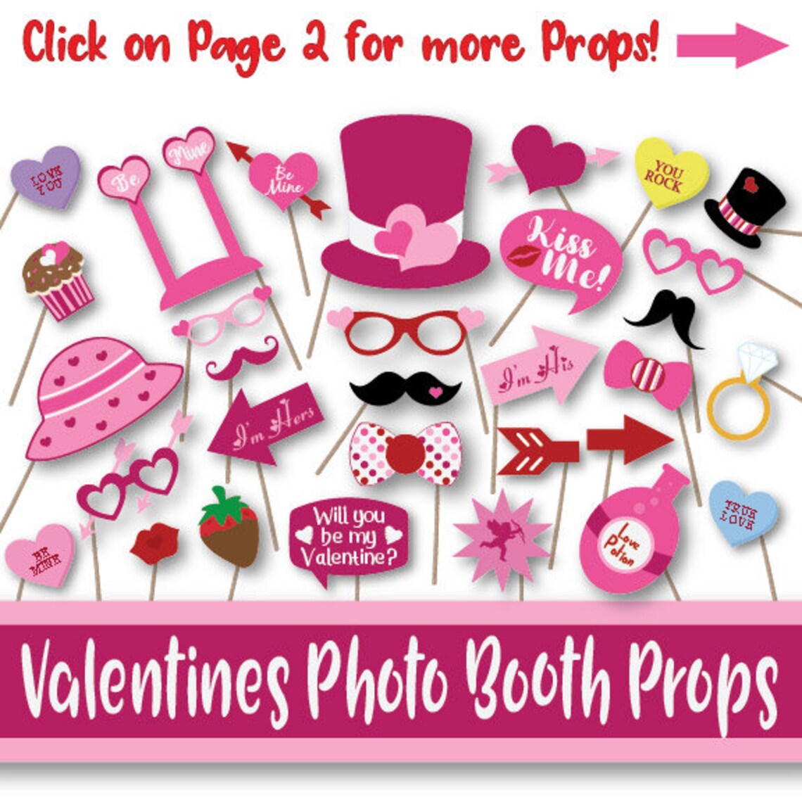 Valentines Day Photo Booth Props and Decorations Printable - Etsy