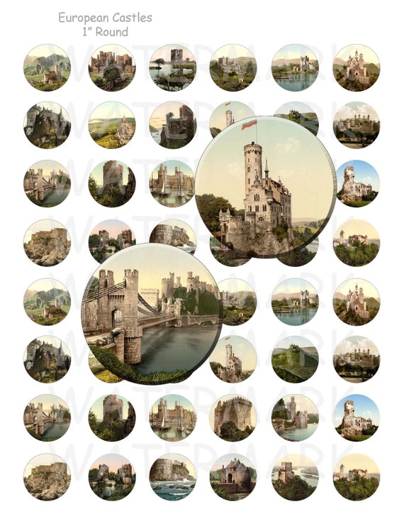 European Castles Digital Collage Sheet 1 Inch Round | Etsy