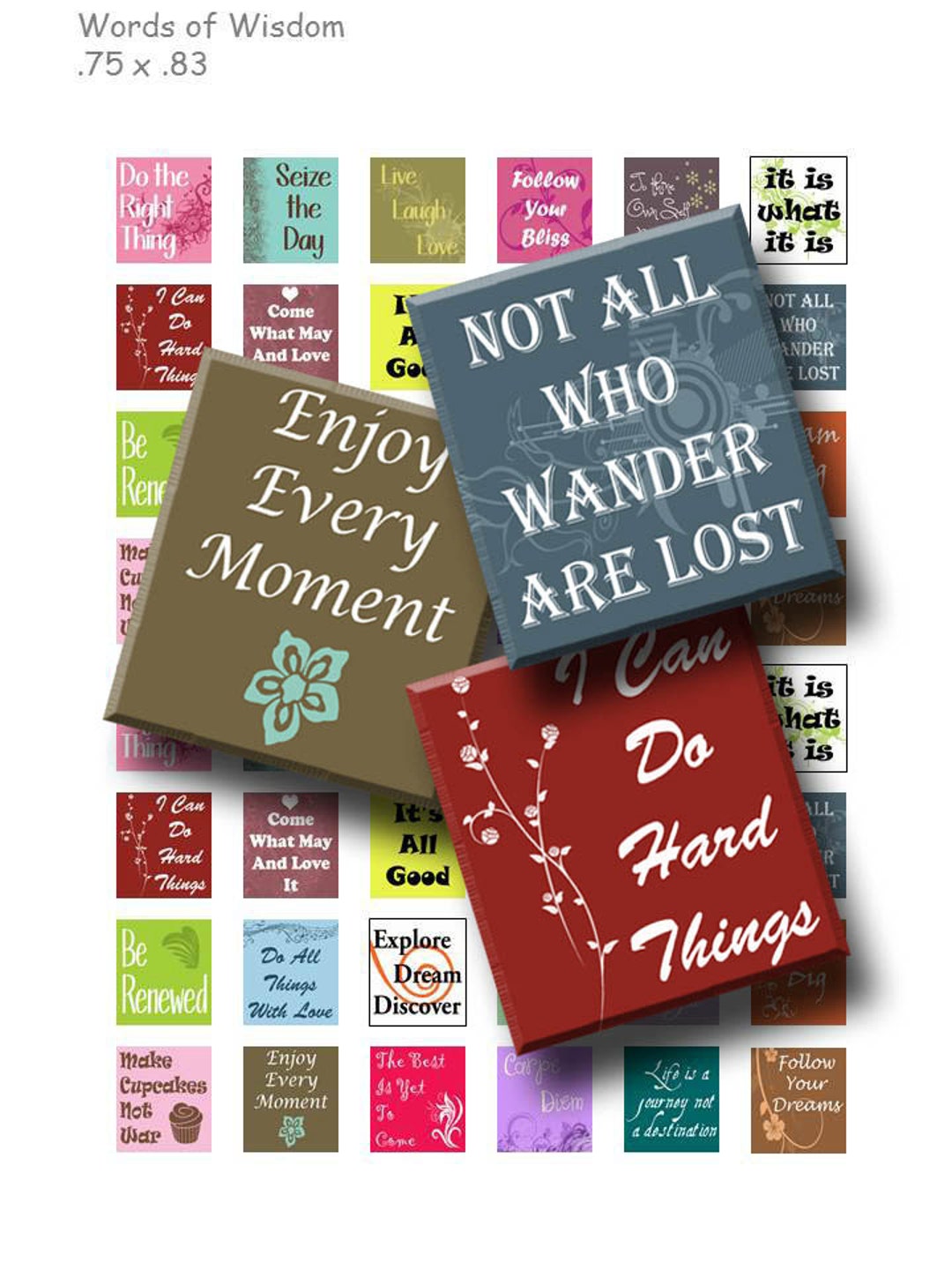 Words of Wisdom - Digital Collage Sheet - .75 X .83 Scrabble Size ...