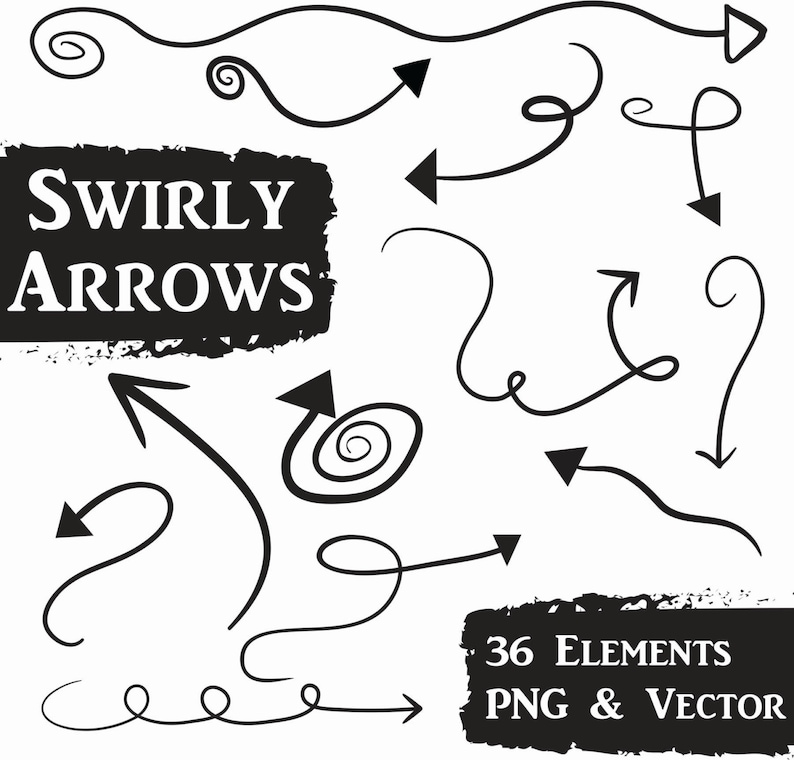 Swirly Arrows Clip Art Set Doodle Arrows Commercial Use - Etsy
