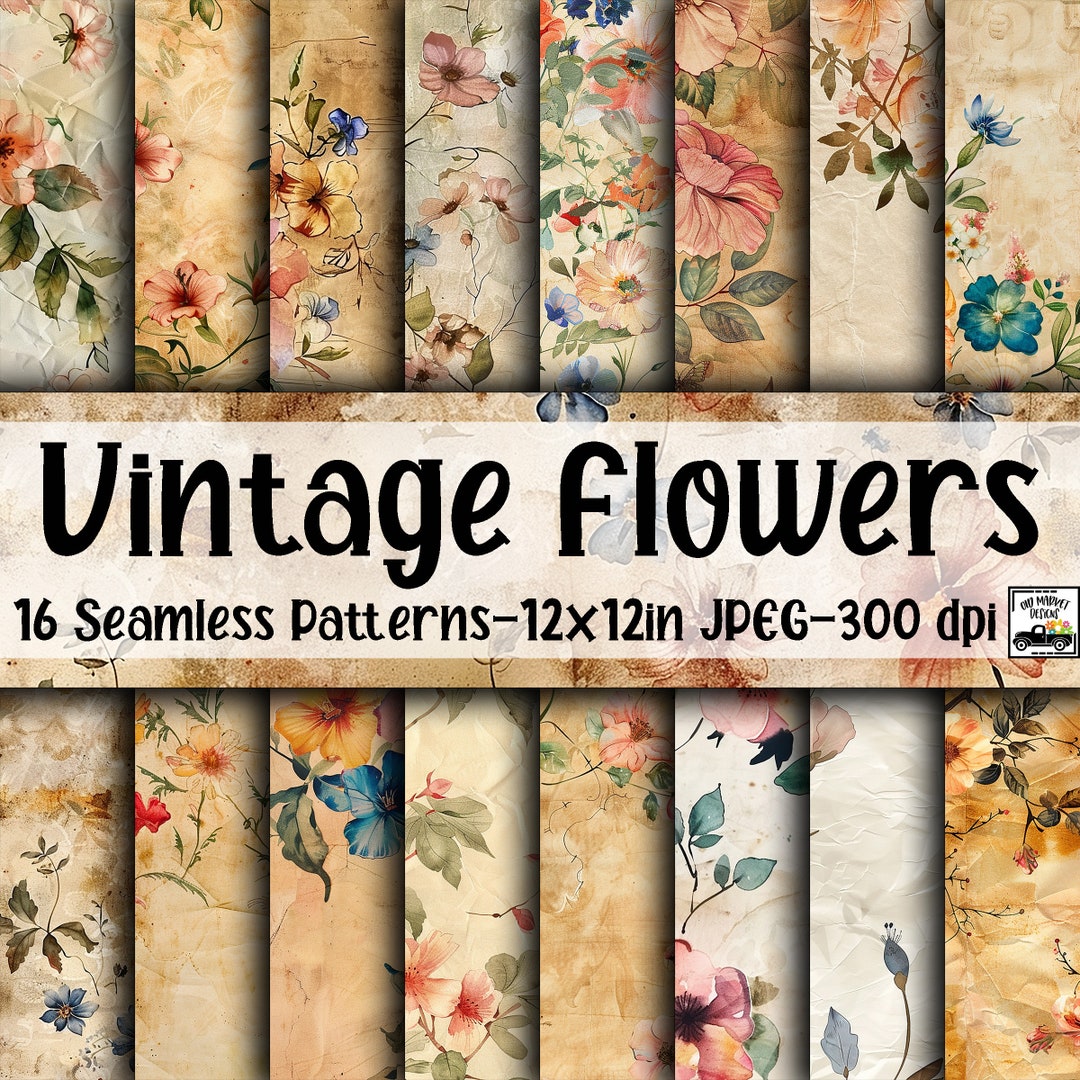 Vintage Flowers SEAMLESS Patterns - Vintage Flowers Digital Paper - 16 ...