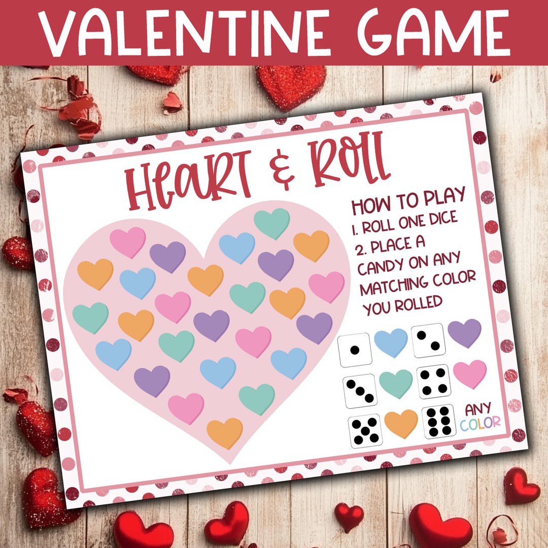 Printable Valentine's Day Dice Game for Kids – Heart & Roll Candy Game ...