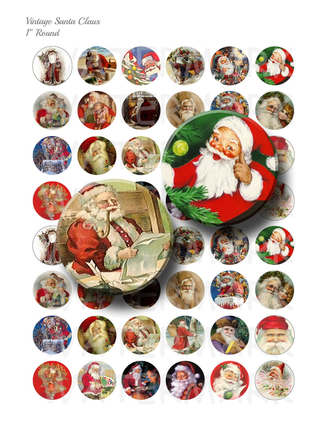 Vintage Santa Claus - Digital Collage Sheet - 1 Inch Round Circles ...