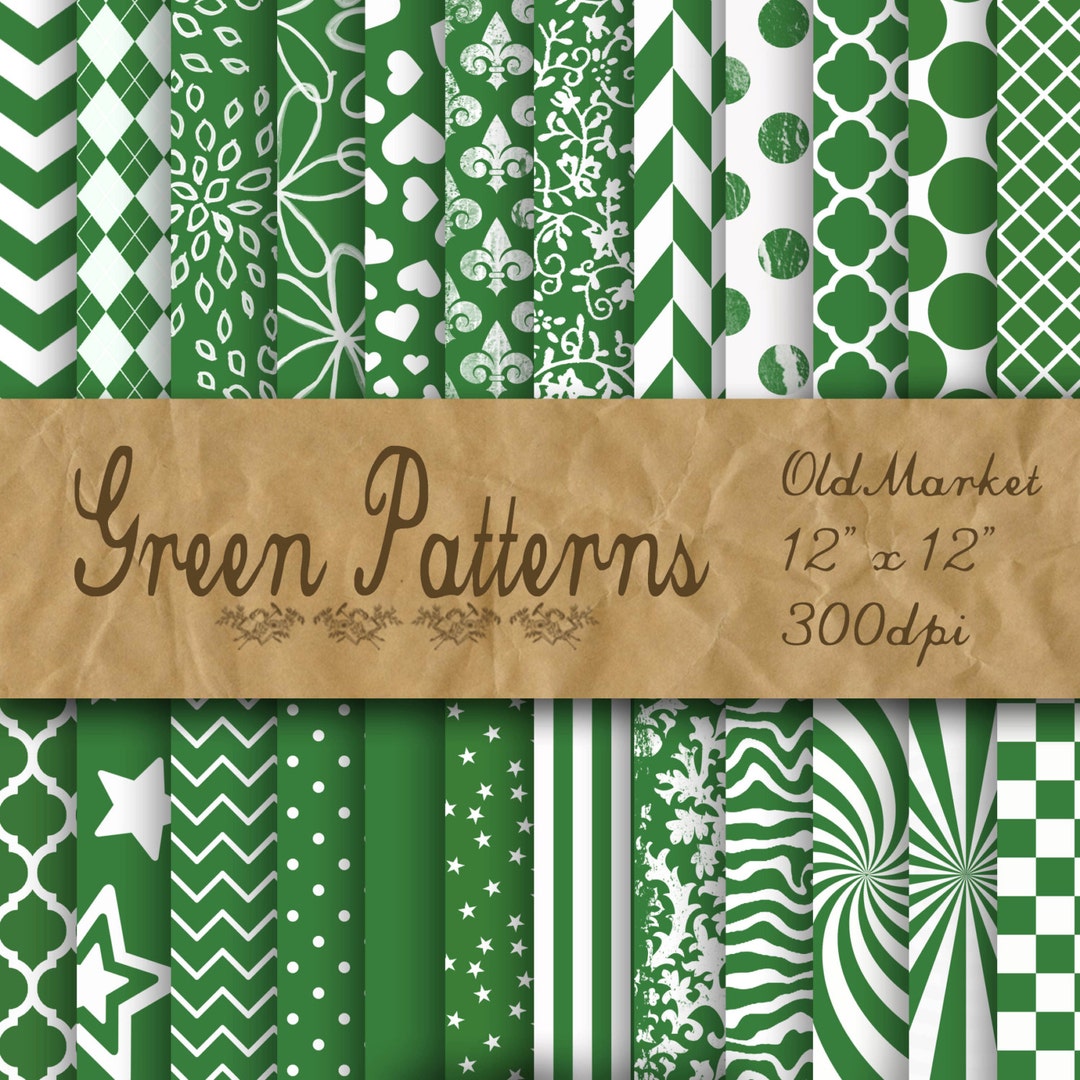 Green Patterns Digital Paper - Green Patterned Backgrounds - 24 Papers ...