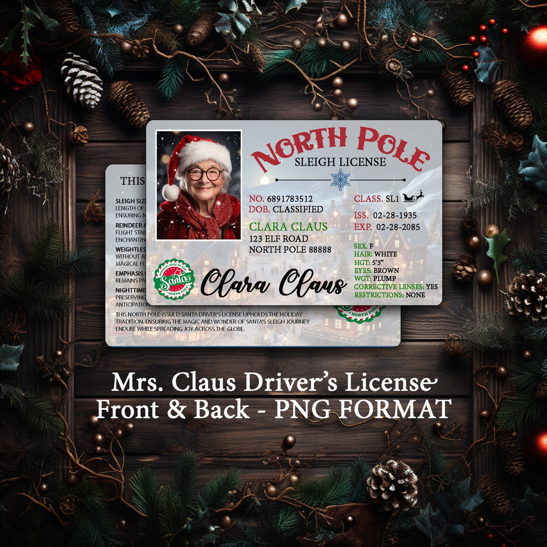 Mrs. Claus License Sublimation Design - Mrs Santa Claus Drivers License ...