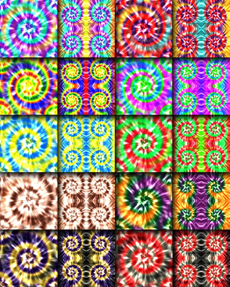 Tie Dye Digital Paper - Set 1 - Seamless Colorful Tie-dye Digital Paper ...