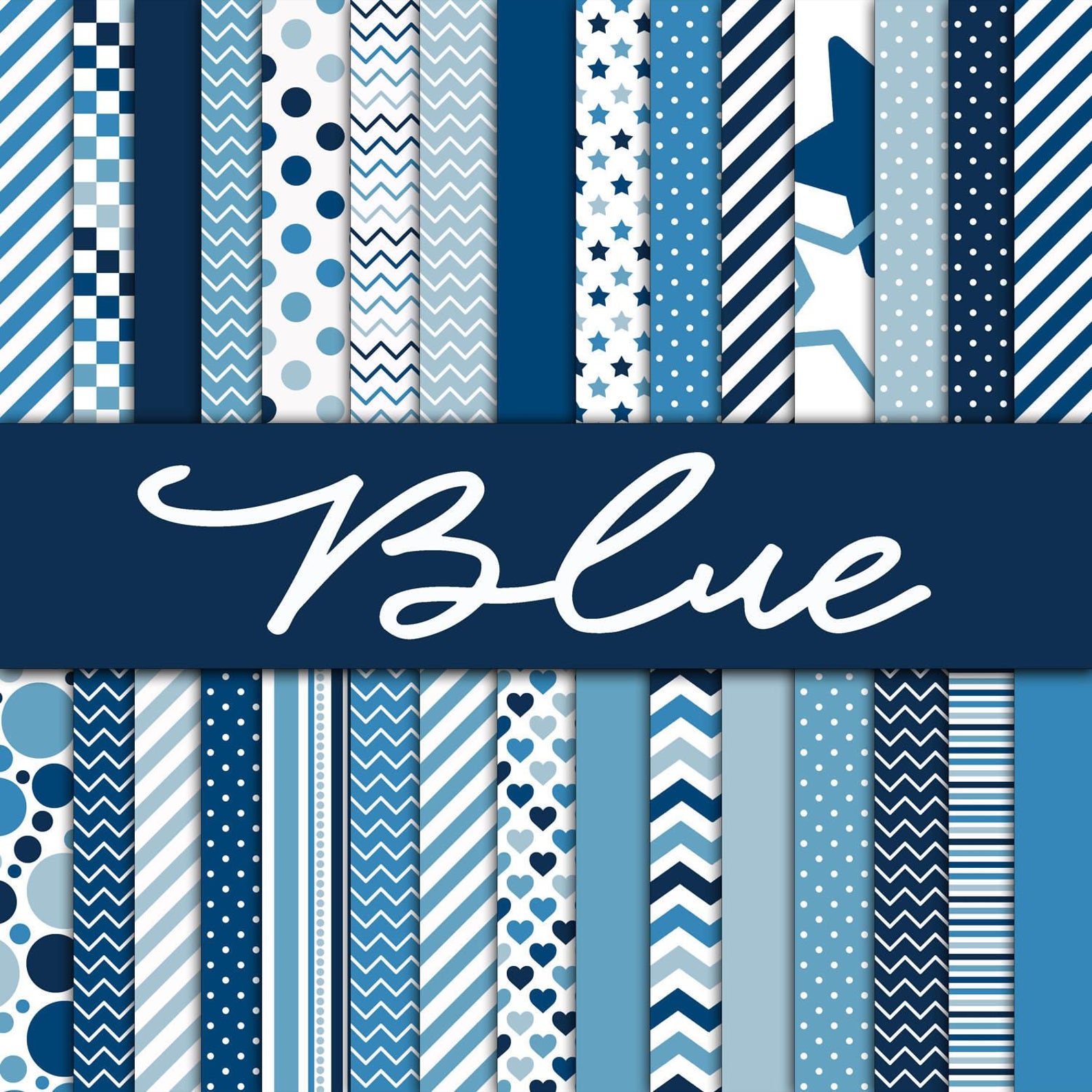 Blue Digital Paper Pack - Shades of Blue Backgrounds - 30 Papers - 12in ...