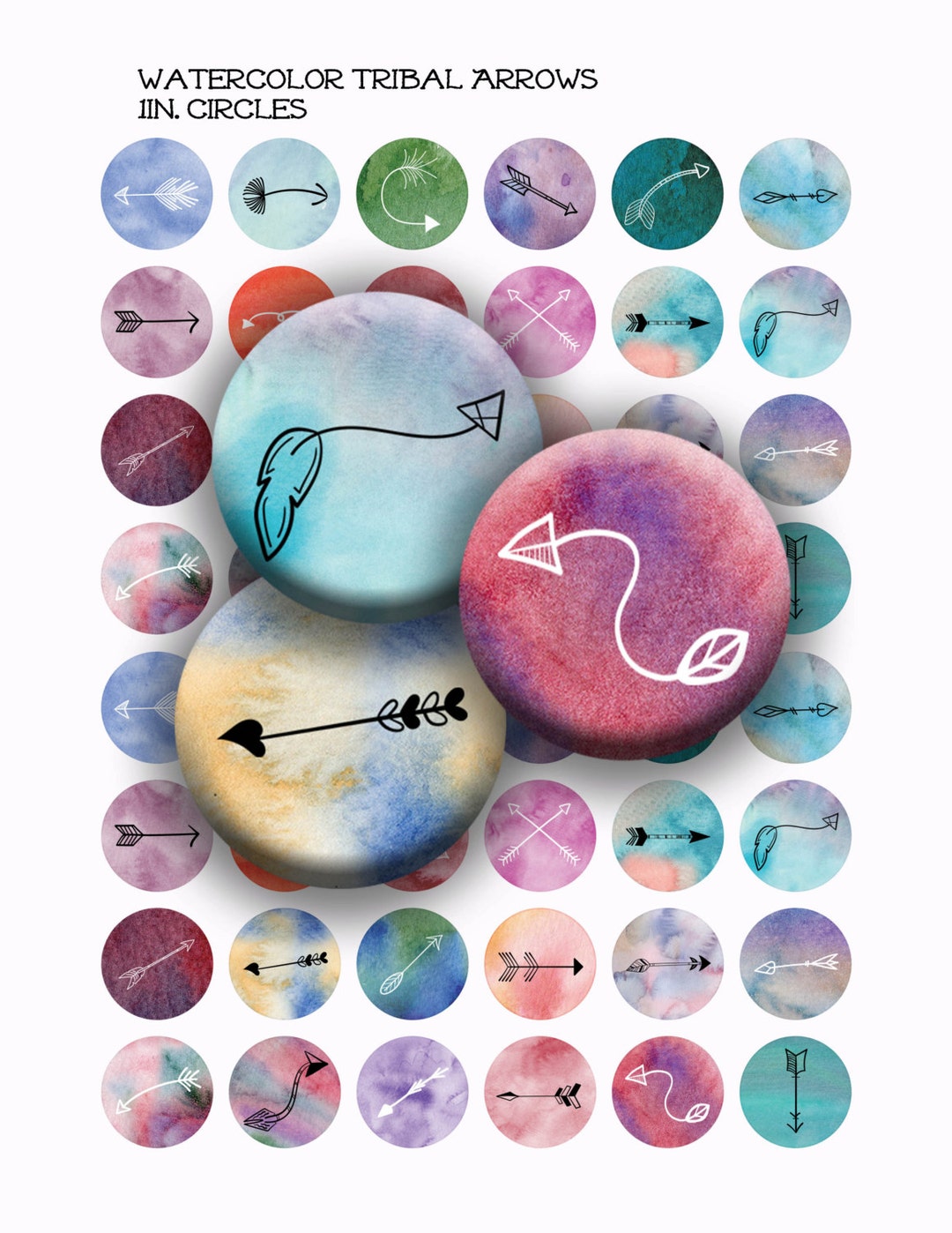 Tribal Arrows on Watercolor Backgrounds - Digital Collage Sheet - 1 ...