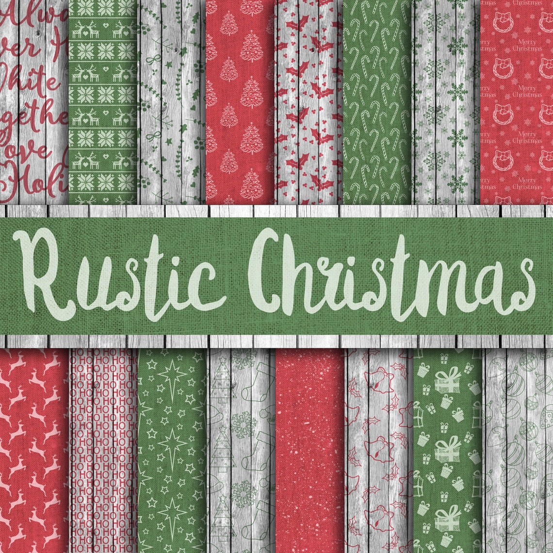 Rustic Christmas Digital Paper Red and Green Textured - Etsy