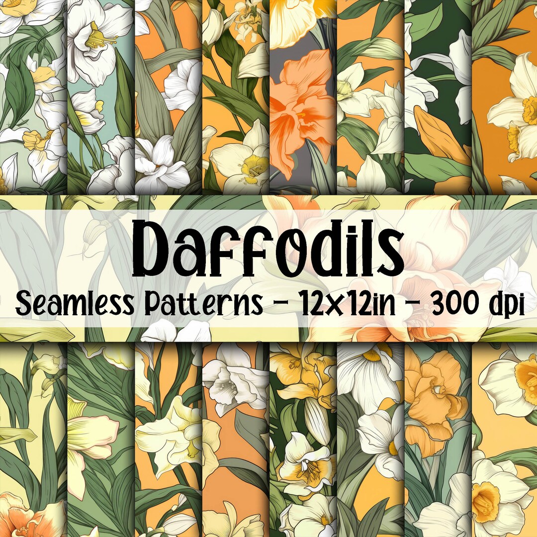 Daffodils SEAMLESS Patterns - Daffodils Digital Paper - 16 Designs ...