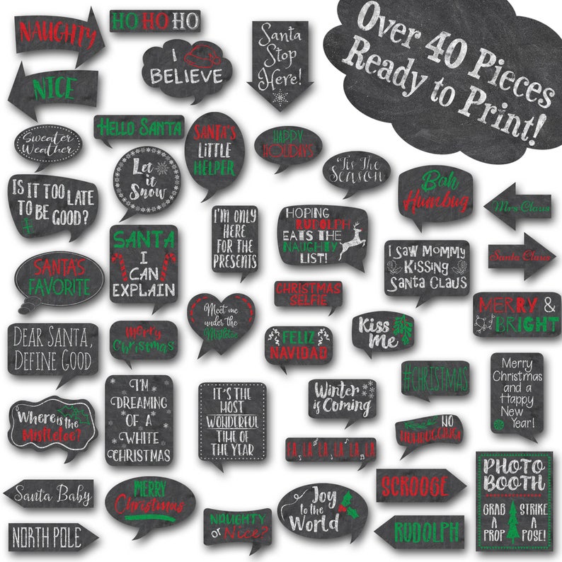 Christmas Chalkboard Signs Photo Booth Props Printable - Etsy