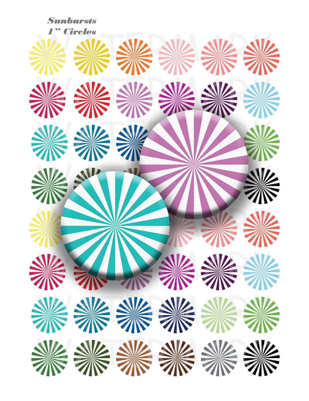 Sunburst Colors - Digital Collage Sheet - 1 Inch Round Circles ...
